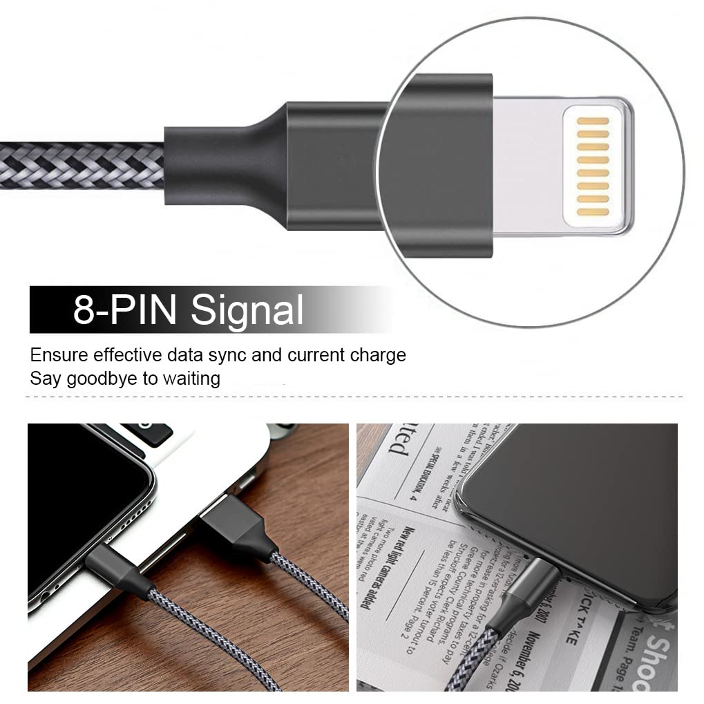 3 Pack 6 FT iPhone Charger Cable [Apple Mfi-Certified] Lightning Cable Nylon Braided High Speed USB Fast Charging Cord Compatible with iPhone 14/13 Pro Max/12/11/XS/XR/X/8 plus/7/6/5/iPad（Gray Black）