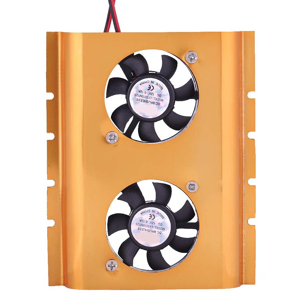 ASHATA HDD Dual Fan Cooling Cooler, 3.5" Hard Disk Drive Fan Cooling Cooler Gold Tone, Hard Disk Cooler for HDD with Fast Heat Dissipation, 2 Fans Design(Gold)