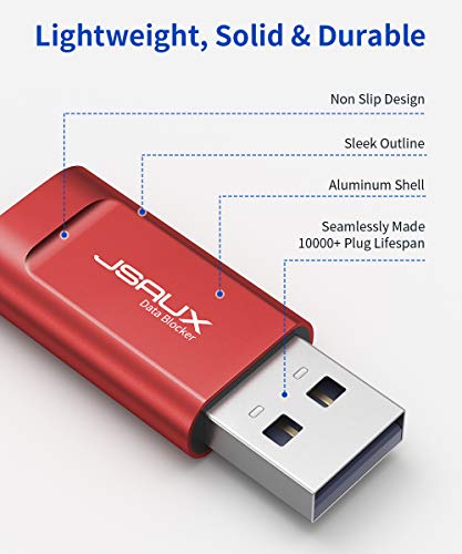 JSAUX USB Data Blocker, (4-Pack) USB-A Defender Only for Quick Charge, Protect Against Juice Jacking, Refuse Hacking Provide Safe Charging- Red