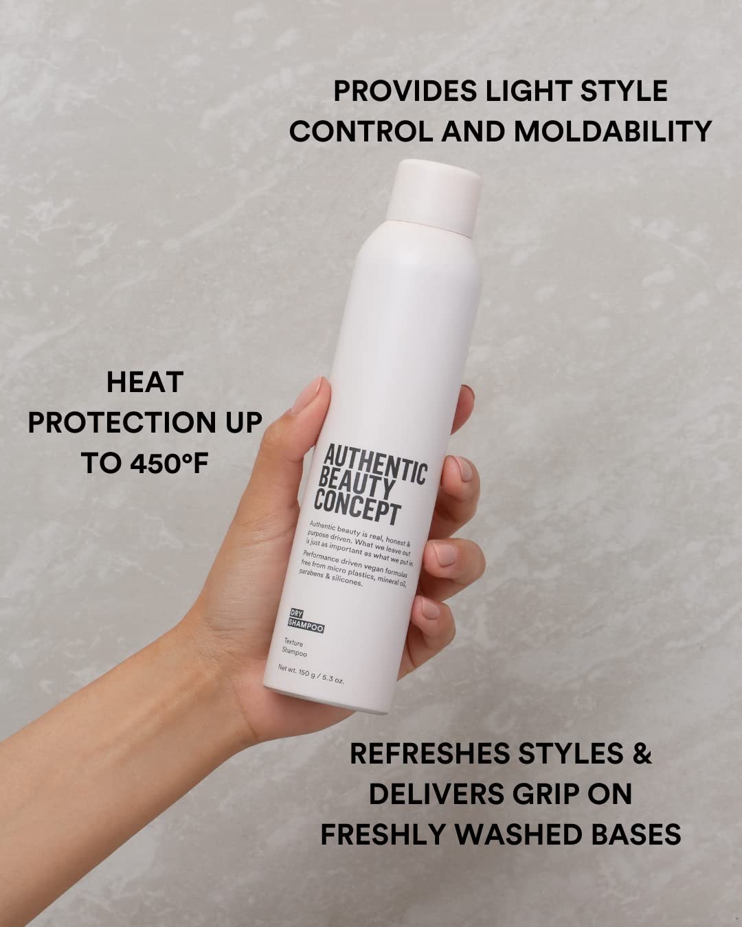 Authentic Beauty Concept Dry Shampoo | Vegan Dry Shampoo | Lightweight Texturizing Spray | Refreshes Hair & Styles | Heat Protection | All Hair Types | Silicone-free & Cruelty-free | 5.3 oz.