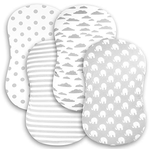 Bassinet Bed Sheets β Premium Bassinet Fitted Sheets 4 Pack β 100% Jersey Knit Cotton Cradle Sheets β Bassinet Bedding for Standard Size Oval or Halo Bassinet Pads β Bassinet Sheet for Boy & Girl
