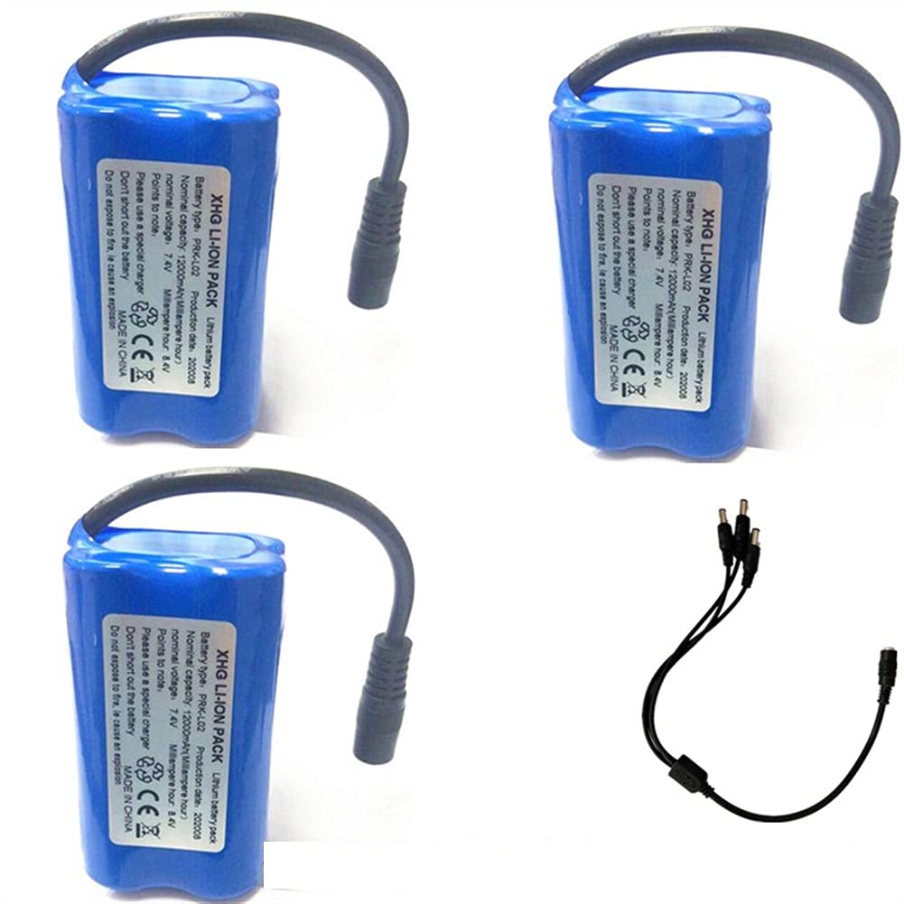 7.4V 12000Mah 5200Mah Battery 3To1 Line Charger for T188 T888 2011-5 V007 C18 H18 So on Remote Control RC Fishing Bait Boat Parts, Bait Boat Lipo Battery, YLLLY-6686. (Color : 3 12000mah Battery)