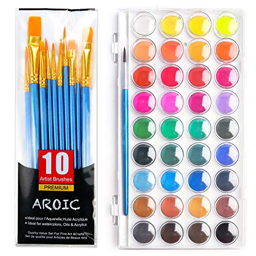 AROIC Watercolor Paint Set, with a Watercolor Paint, 36 Color,and a Package of 10 Brushes of Different Sizes, The Best Gift for Beginners, Children and Art Lovers.