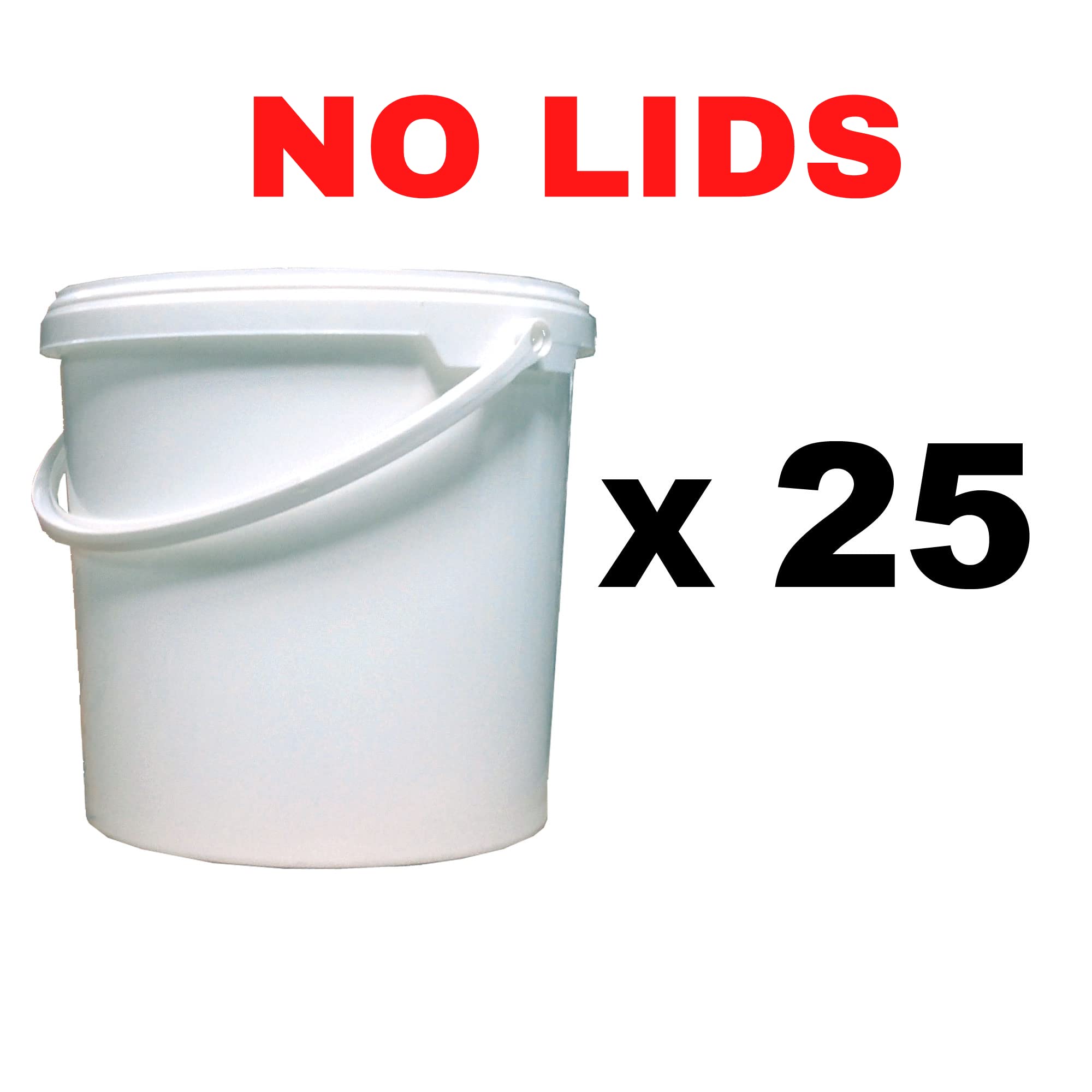 2.5 Gallon Multipurpose White Plastic Bucket Pail (NO LIDS) Food Grade BPA Free 11 Liter Capacity Durable for Commercial Industrial Use (25)
