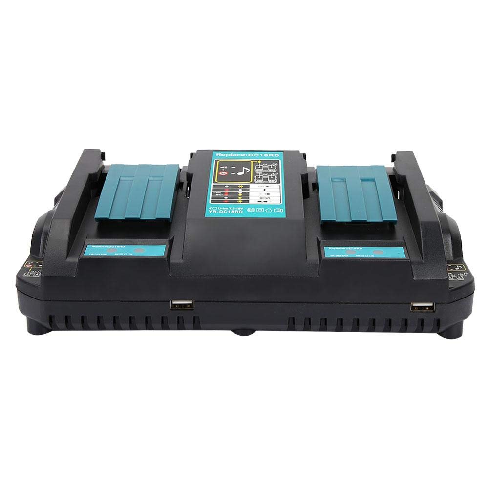 14.4-18V Lithium Battery Charger, Dual Port DC18RD Replacement for MAKITA Li-ion Battery Double Port US Plug 110V