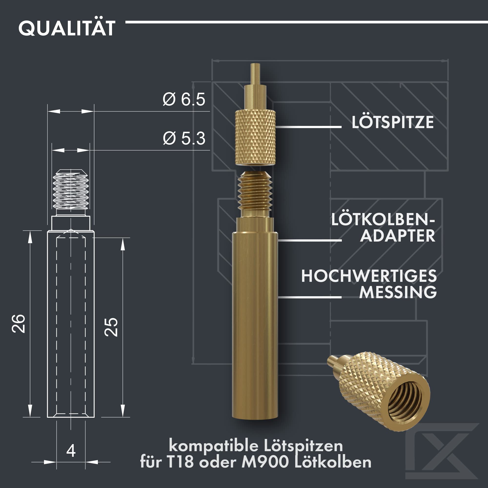 ruthex 7X Soldering Tips/Heat-Set Insert Tips - Threaded Inserts M2 / M2.5 / M3 / M4 / M5 / M6 / 1/4" / M8