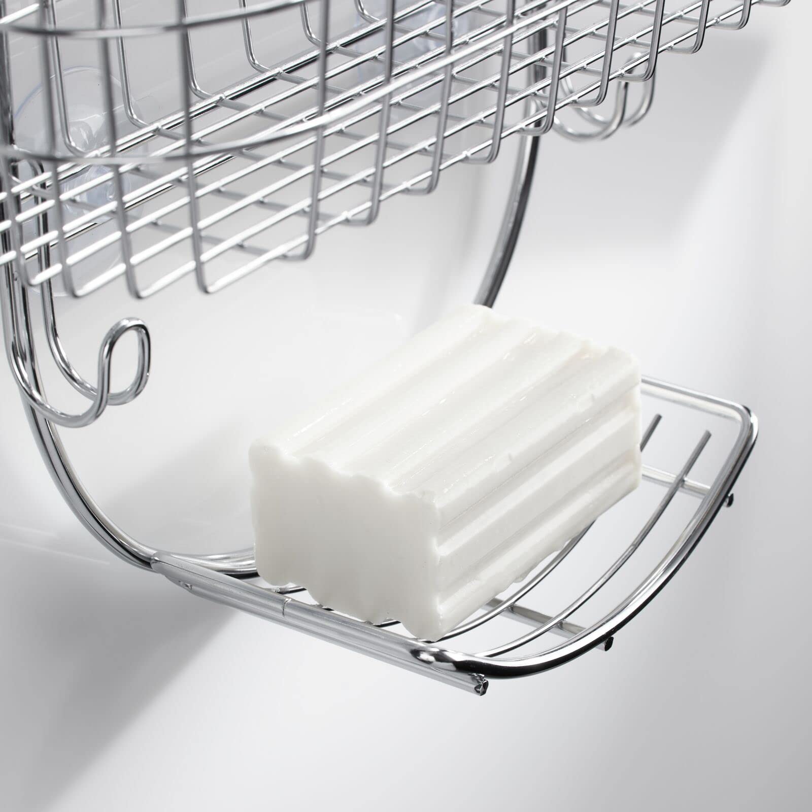 mDesign Steel Metal Curved Bathroom/Shower Caddy, Hanging Storage Organizer for Shampoo and Conditioner Bottles - 2-Tier Rack with Baskets - Holder for Soap, Body Wash, Concerto Collection, Chrome