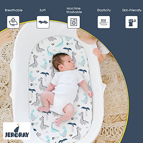 Bassinet Sheets JERORAY for Girls and Boys, 2 Pack Stretchy Ultra Soft Jersey Knit Bassinet Mattress Pad Cover, Grey Dinosaur