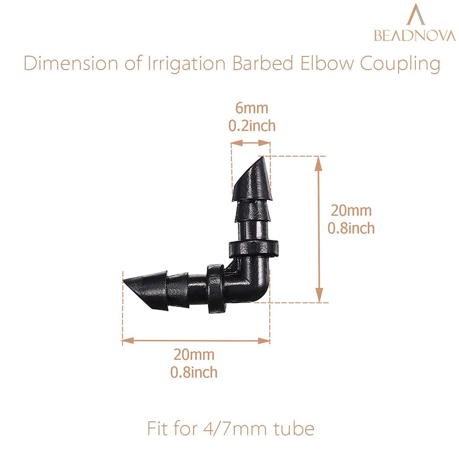 BEADNOVA Drip Irrigation Parts 20 Pcs 1/4 Inch Barbed Elbow Couplings Drip Irrigation Fittings Drip Line Connectors for 1/4 Inch Irrigation Tubing Garden Watering System (20pcs)