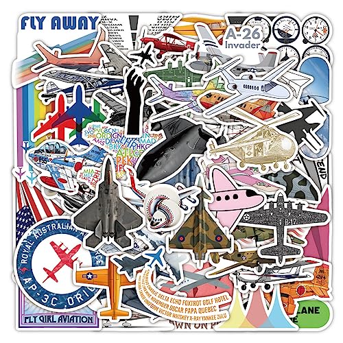 50pcs Airplane Stickers for Kids Scrapbook, Cute Aircraft Stickers Decals for Water Bottles, Transportation Stickers for Skateboard Helmet Luggage Bumper Laptop Bike Notebook