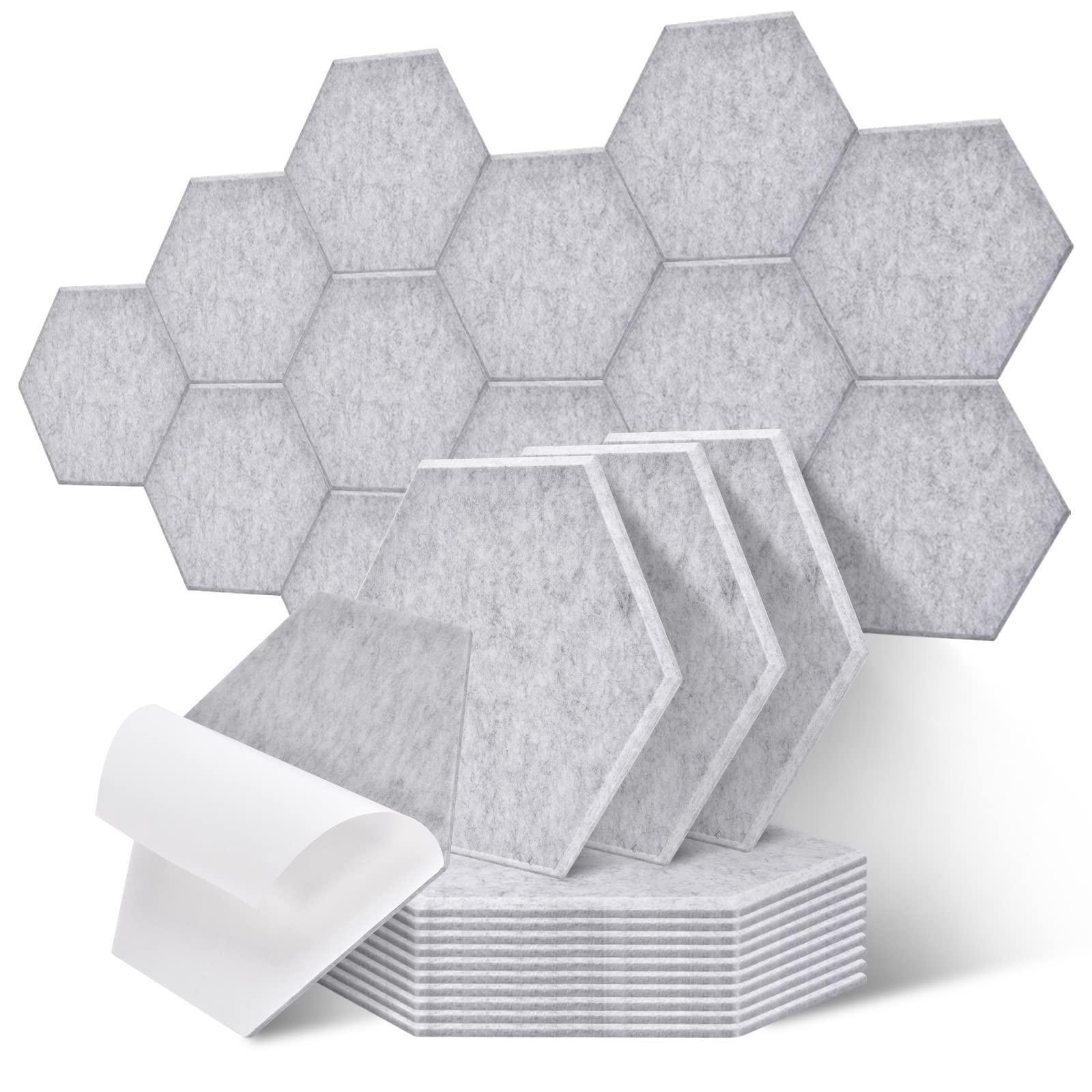 14 Pack Self-adhesive Acoustic Panels,12" X 10" X 0.4" Hexagonal Sound Proof Foam Panels with High Density,to Absorb Noise and Eliminate Echoes for Studio,Home Room Decor (Silver gray)