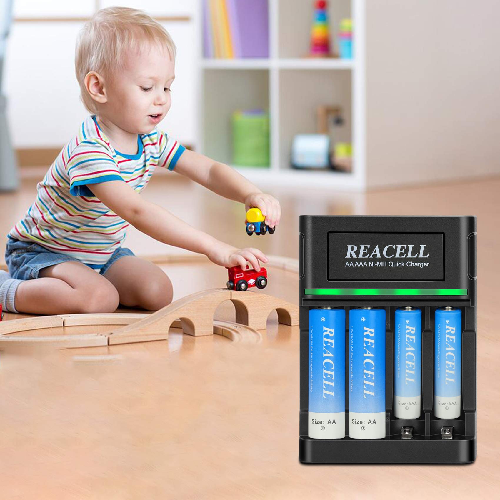REACELL AA AAA Battery Charger for NiMH Rechargeable Batteries, Type-C Input, 4 Individual Slot, AA & AAA Nickel-Metal Hydride Battery Charger
