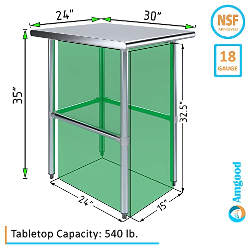 30" X 24" Open Base Stainless Steel Work Table | Residential & Commercial | Food Prep | Heavy Duty Utility Work Station | NSF