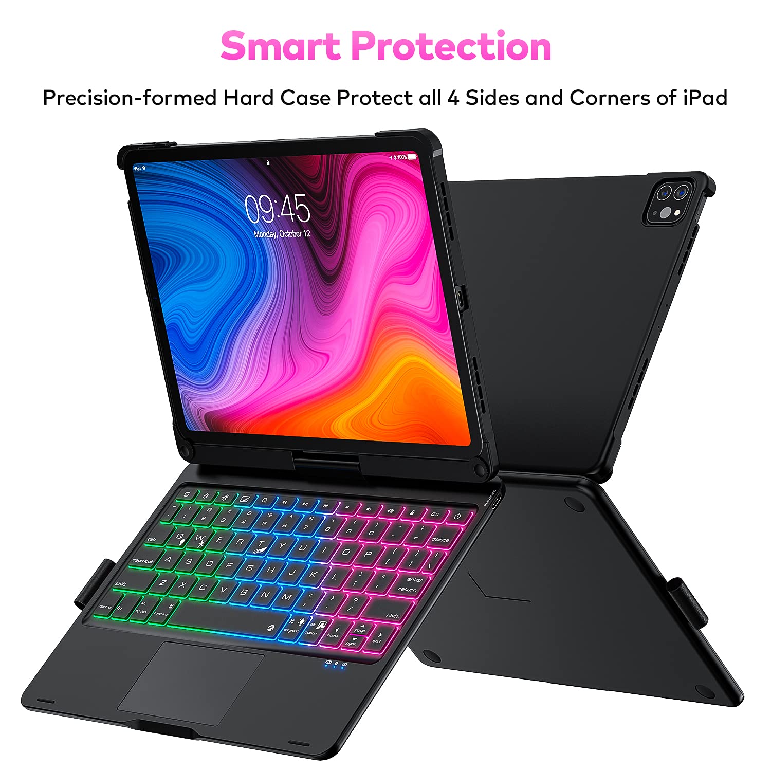 Keyboard Case for iPad Pro 11 inch 3rd Generation 2021–360° Rotatable Touchpad with Backlight, Compatible with iPad 10.9”Air 4th Gen/ 11”1st /2nd / 3rd Gen (Black)