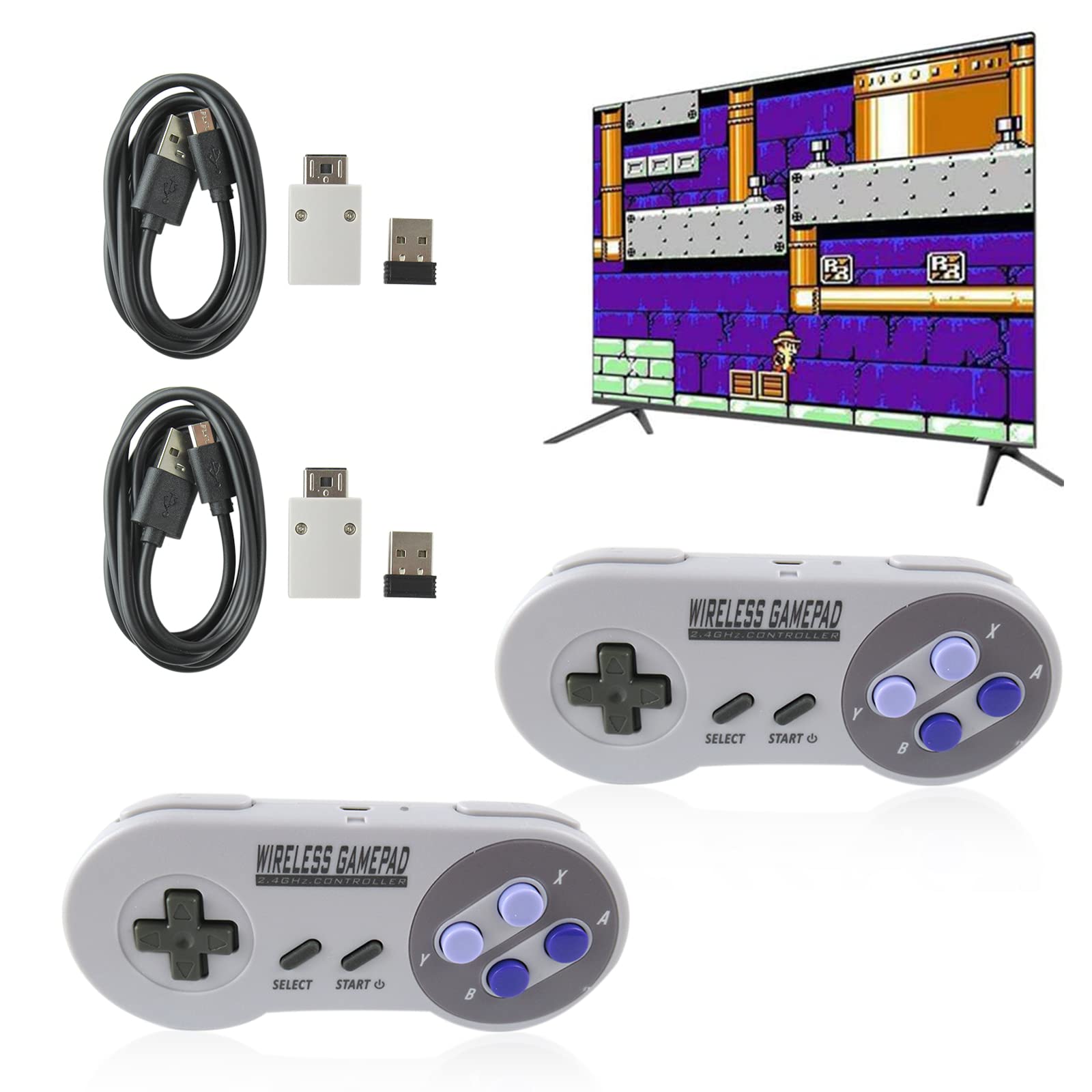 2 Pack 2.4GHz Wireless Controller Compatible for NES Classic Edition, Gamepad Controller with USB Receiver for Switch, Windows, iOS, Liunx, Android Device