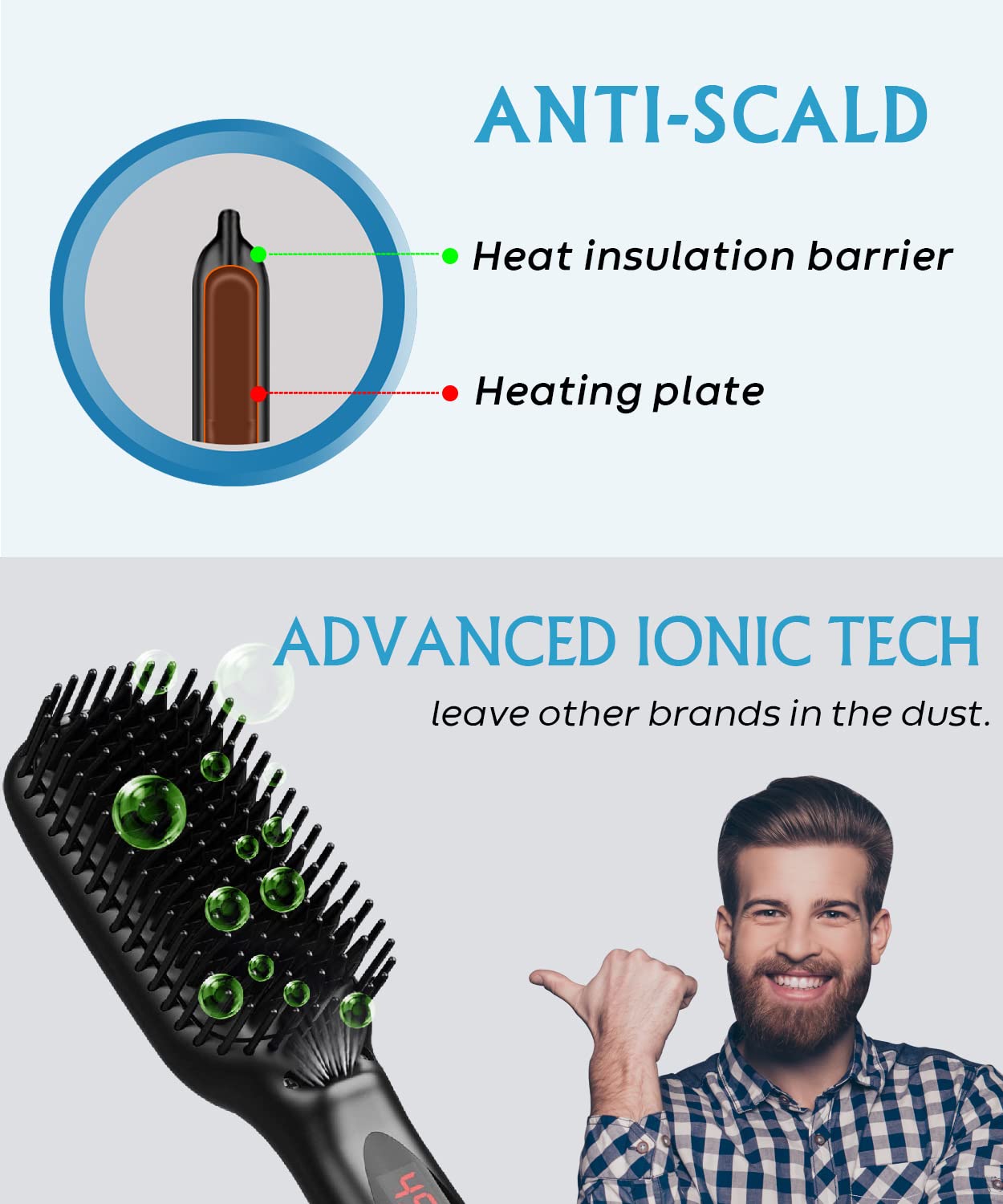 Beard Brush Straightener, Fast Heated Beard Brush Kit Heating Setting Electrical Beard Straightener for Men Anti-Scald Heated Comb Portable Beard Straightening Comb