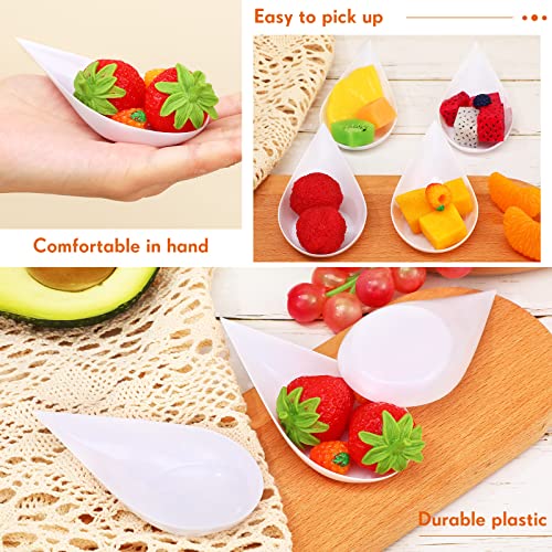300 Pcs 4 Inch Tear Drop Mini Appetizer Plates Plastic Spoons Catering Supplies Small Mini Spoons Tasting Spoons Appetizer Dishes Mini Dessert Bowls Dessert Spoons Disposable Spoons for Party (White)