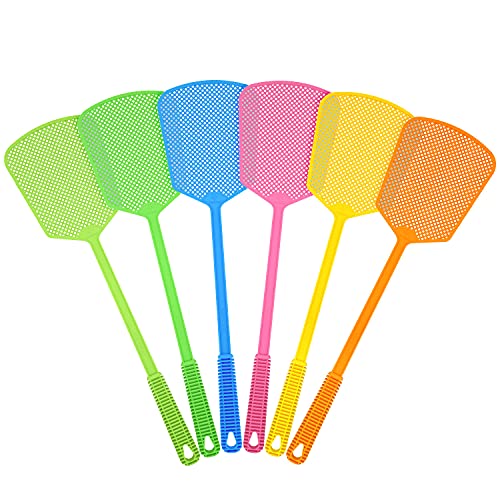 Kensizer 6-Pack Plastic Fly Swatters Heavy Duty, Multi Pack Matamoscas, Jumbo Long Handle Fly Swat Shatter Bulk, Large Bug Swatter That Work for Indoor and Outdoor
