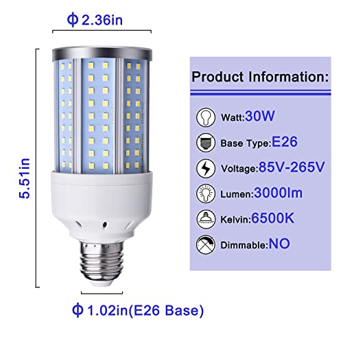 2 Pack 200W Equivalent LED Corn Light Bulb 3000 Lumen 6500K 30W Cool Daylight