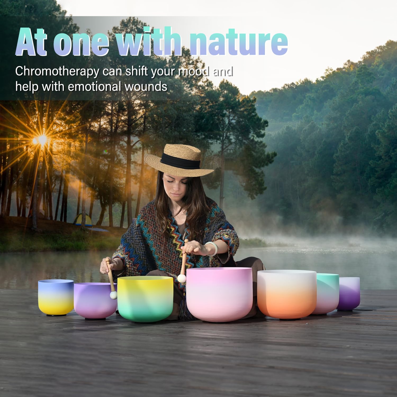 440HZ 6''-12'' Set of 7 PCS Quartz Color Crystal Singing Bowls Sound Healing Meditation