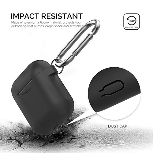 AhaStyle AirPods Case Cover Plus Hand Strap Silicone Protective Case Cover Accessories Compatible with Apple AirPods 2 & 1 for Man Wonen Girls(Black)