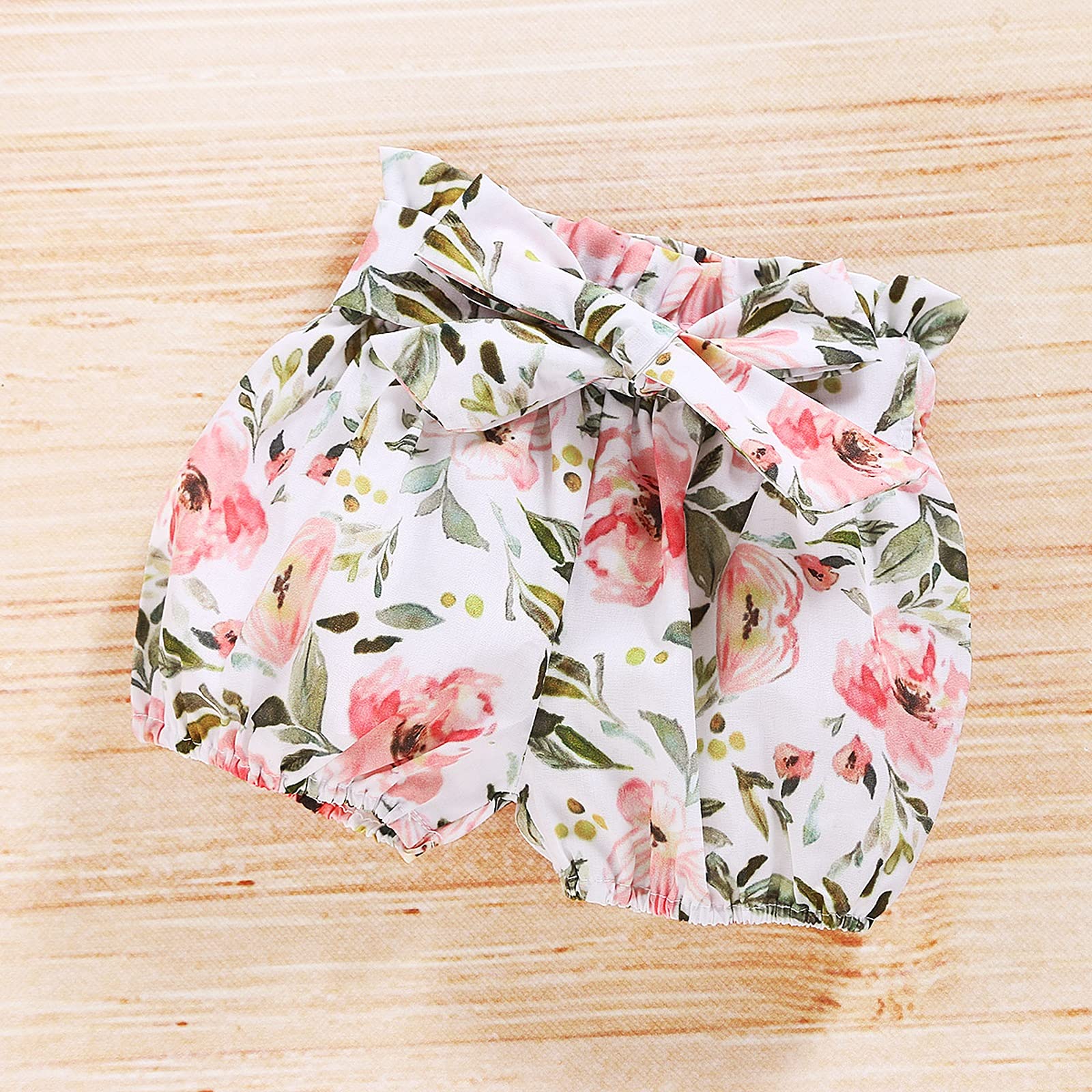 Dimoybabe Newborn Baby Girl Clothes Summer Infant Outfit Cute Ruffle Romper Short Set Solid Pink 3-6 Months 80cm