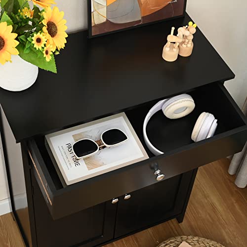 Iwell Bathroom Cabinet, Free Standing Bathroom Storage Cabinet with 1 Large Drawer & Adjustable Shelves, Wooden Entryway Storage Cabinet for Bathroom, Kitchen, Living Room, Black