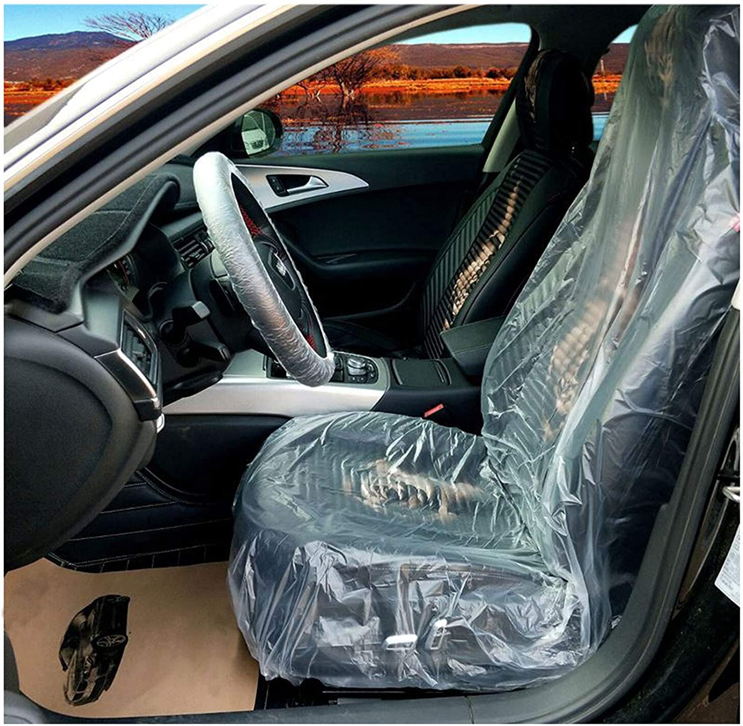 RISHNEG Car Seat Covers, 100 Pcs Clear Car Disposable Plastic Seat Covers, Vehicle Protector Seat Protective Covers Films for Car Airplane Seats, Restaurant Seats, Bus Seats, 100pcs Car Seat Covers