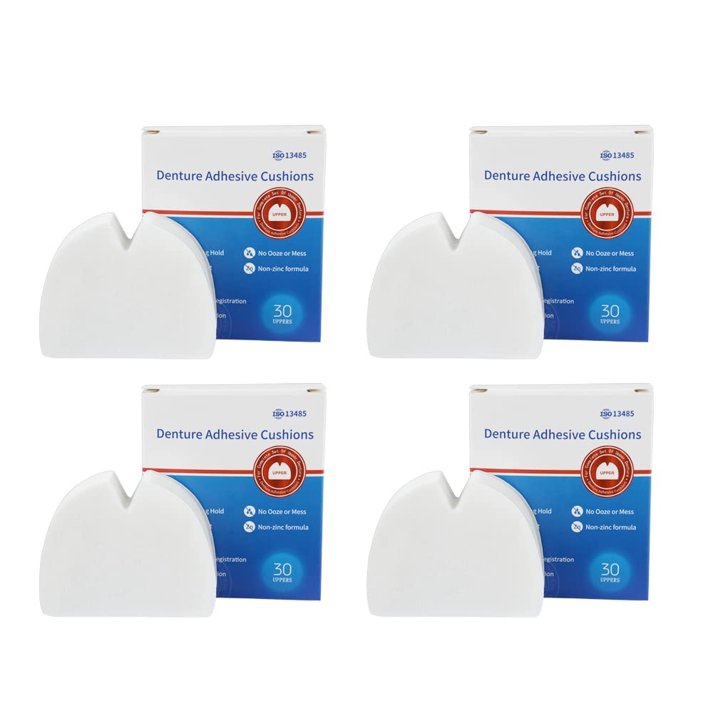 120 Pads(4 Pack) Denture Adhesive Cushion, Zinc Free Long-Lasting Comfortable Cushion Fit for Uppers & Lowers