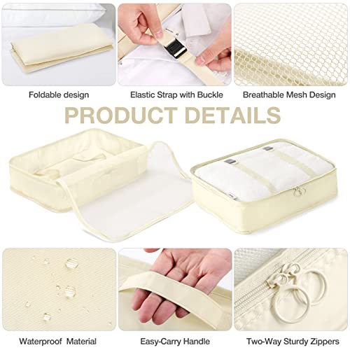 8 Pack Luggage Packing Organizers Packing Cubes Waterproof Suitcase Organizer Bags Travel Packing Organizers (Beige)
