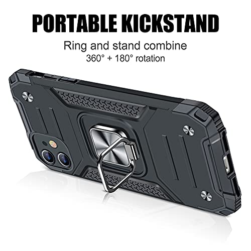 JAME Designed for iPhone 11 Case with Screen Protector [2PCS], Military-Grade Drop Protection, Protective Phone Case Cover, Car Mount Ring Kickstand Shockproof Bumper Case for iPhone 11 6.1 Inch Black