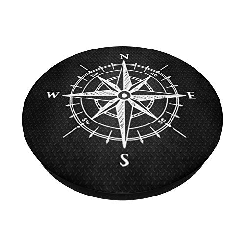 Black White Compass Rose Gift For Hiker And Camper PopSockets PopGrip: Swappable Grip for Phones & Tablets