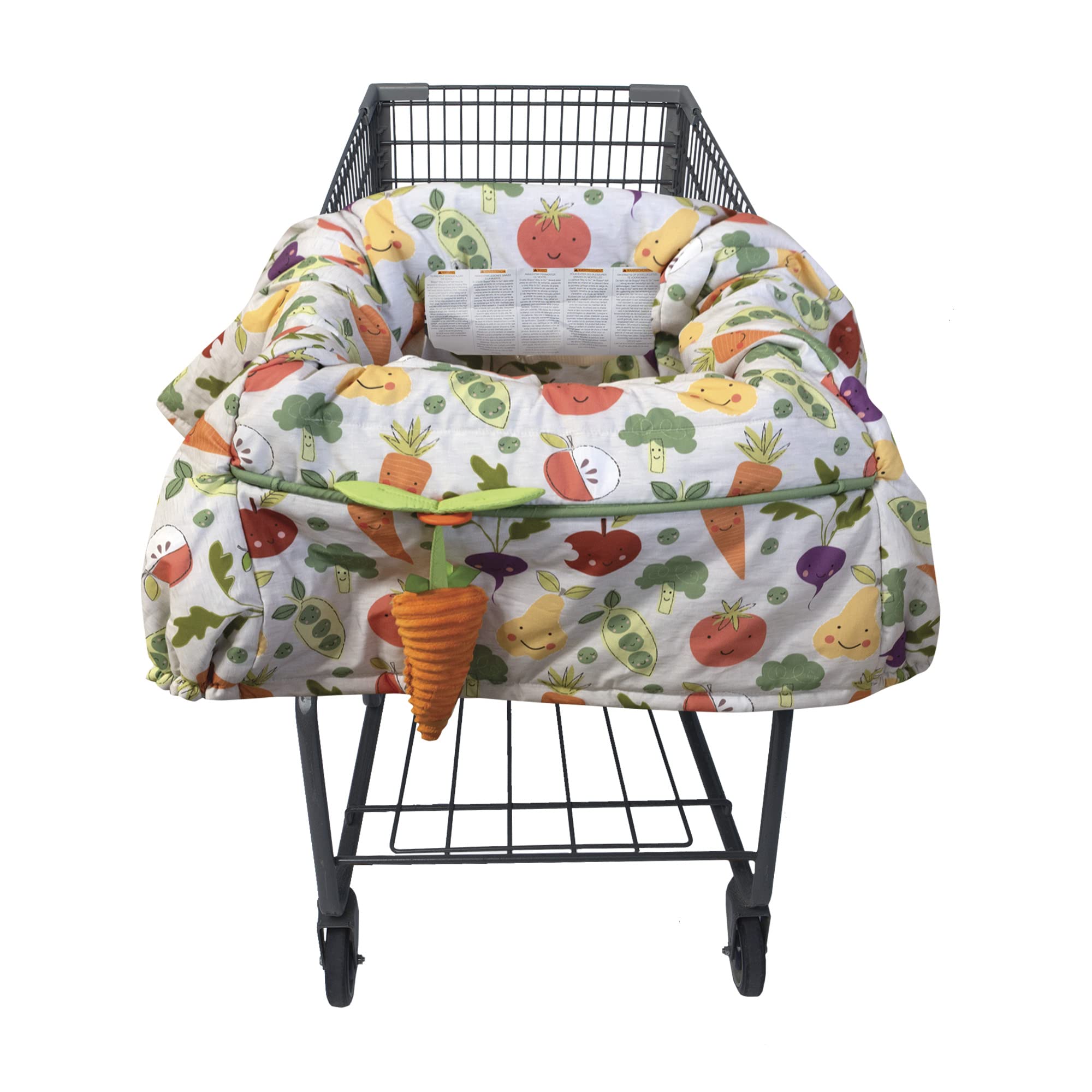 Boppy Shopping Cart Cover, Multi-Color Farmers Market Veggies, with Changeable SlideLine Carrot Toy, Plush Comfort with 2-Point Safety Belt, Wipeable and Machine Washable, 6-48 Months