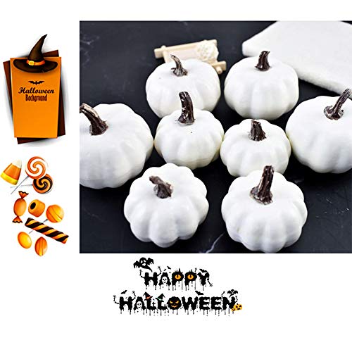 12 PCS White Artificial Pumpkins for Halloween Decoration, Fall Thanksgiving Home Garden Harvest Decor Embellishing and Displaying Party Supplies