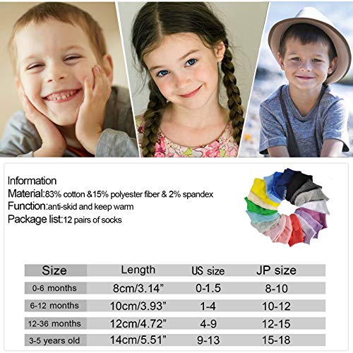 EPEIUS Baby Socks Low Cut Non-Slip Socks for Toddler Boys Girls Ankle Socks with Grips Value Pack Kids Grip Socks Non Skid 12 Pack 3-5 Years