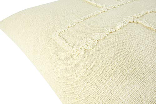 Creative Co-Op DF2389 Square Cotton Mudcloth Fringed X Pattern Pillow, Off-White