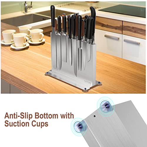 Matoyo Universal Magnetic Knife Block without Knives, Stainless Steel Kitchen Knife Holder with Dual Magnet Storage, Smart Blade Protection Knife Storage (Solid Base)