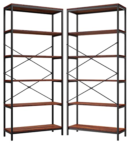 6 Tier Industrial Bookshelf, 71" Tall Open Bookcase, Rustic Wood Organizer Shelves on Metal Frame, Multi-Functional Storage Shelf Rack for Bedroom Living Room Garage Office Basement