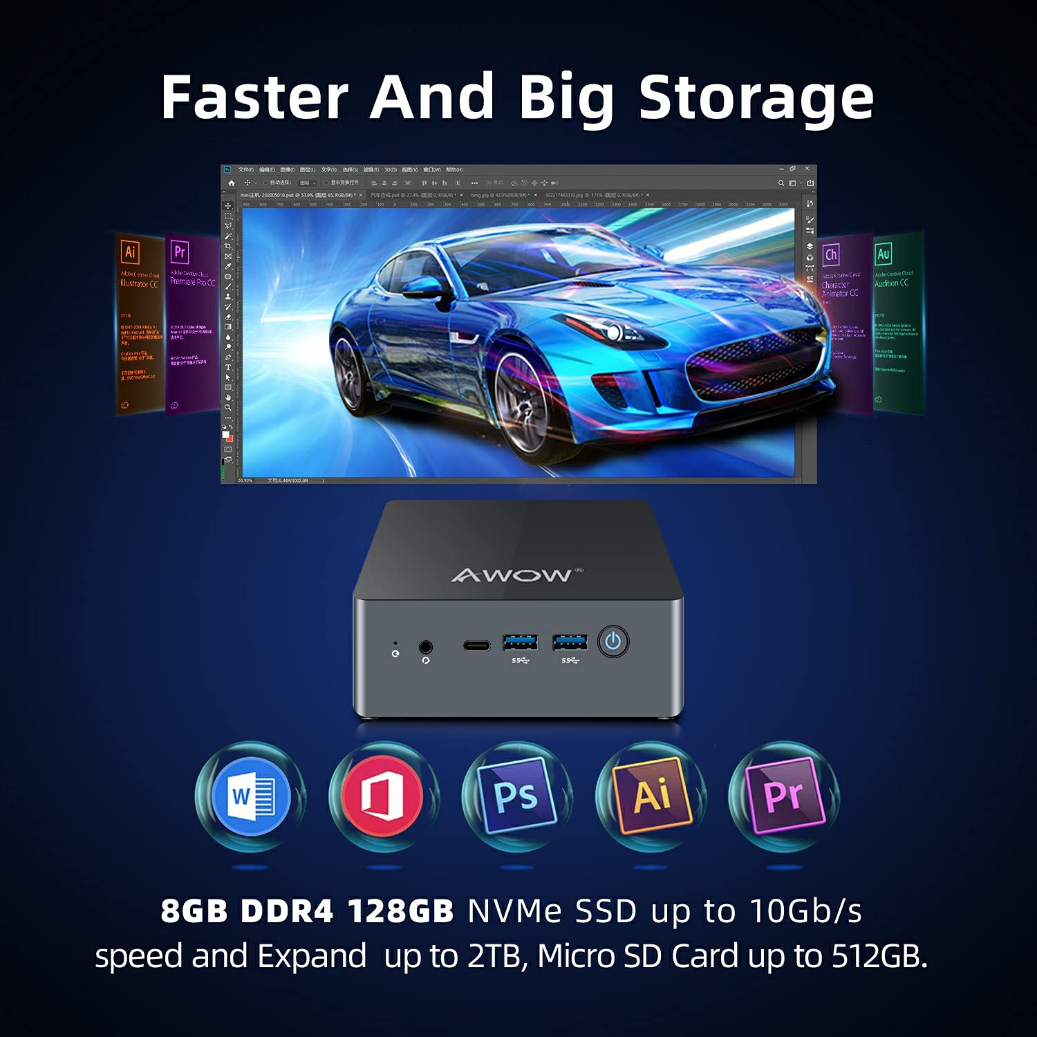 AWOW Mini PC Intel J4125, 8GB LPDDR4 128GB M.2 SSD Mini Desktop Computer Windows 11 Pro, Support 4K Triple Display/Dual WiFi/HDMIx 2/Gigabit Ethernet/BT 4.2, Mini Computer for Business/Home/Office