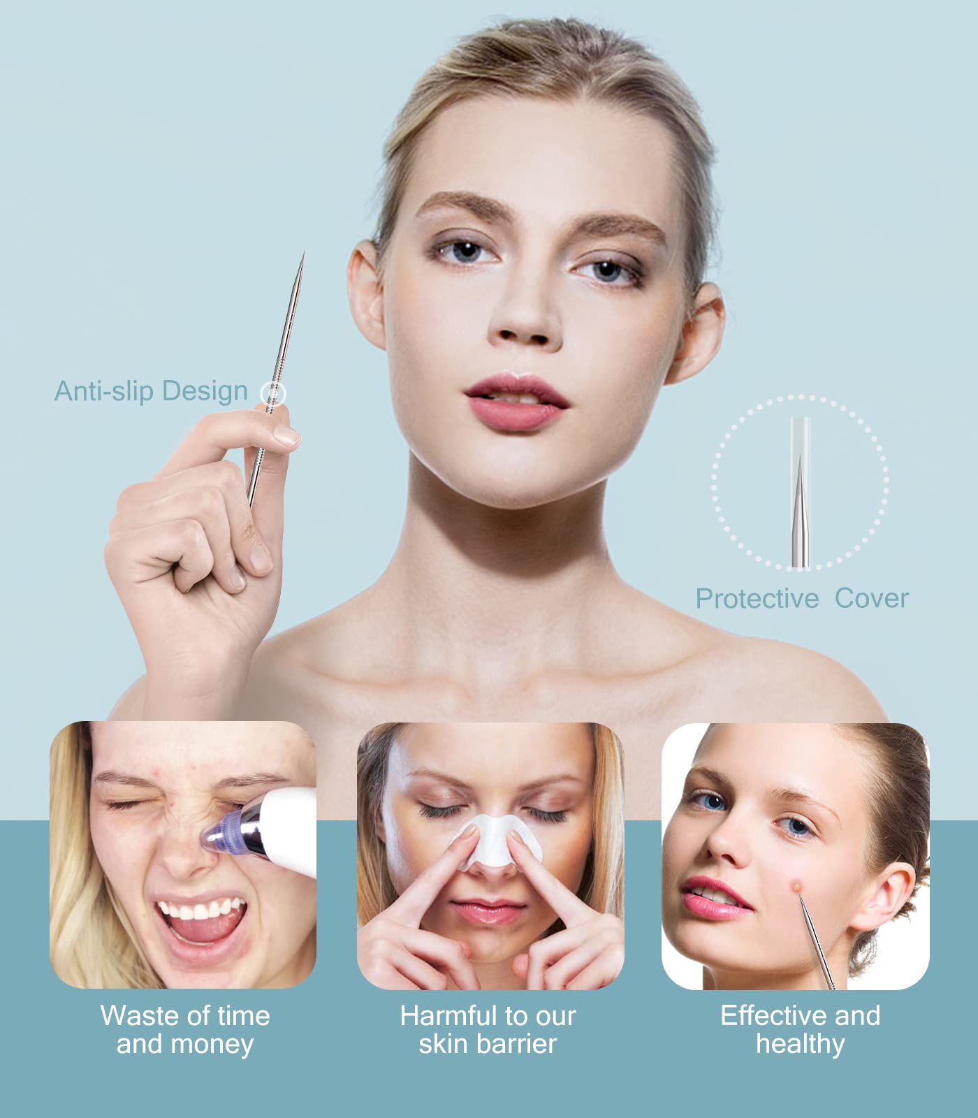 Pimple Popper Tool Kit, Upmore 6PCS Blackhead Remover Professional Stainless Acne Blemish Comedone Extractor Removal Tools with Metal Case and Tweezers for Whitehead Acne on Nose Face