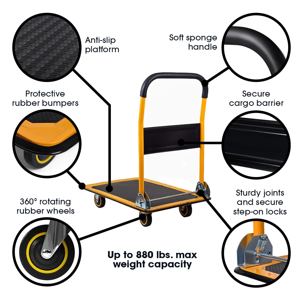 2 Pack Foldable Push Cart Dolly 35" x 24" Heavy Duty 880 lbs Capacity Platform Truck | Flatbed Cart with Swivel Wheels | No Assembly Required | Easy Storage | Ideal for Warehouses Storage and Stores