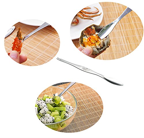 AKOAK 6 Pcs Seafood Tools,Double Headed 304 Stainless Steel Fork and Spoon for Crab and Lobster