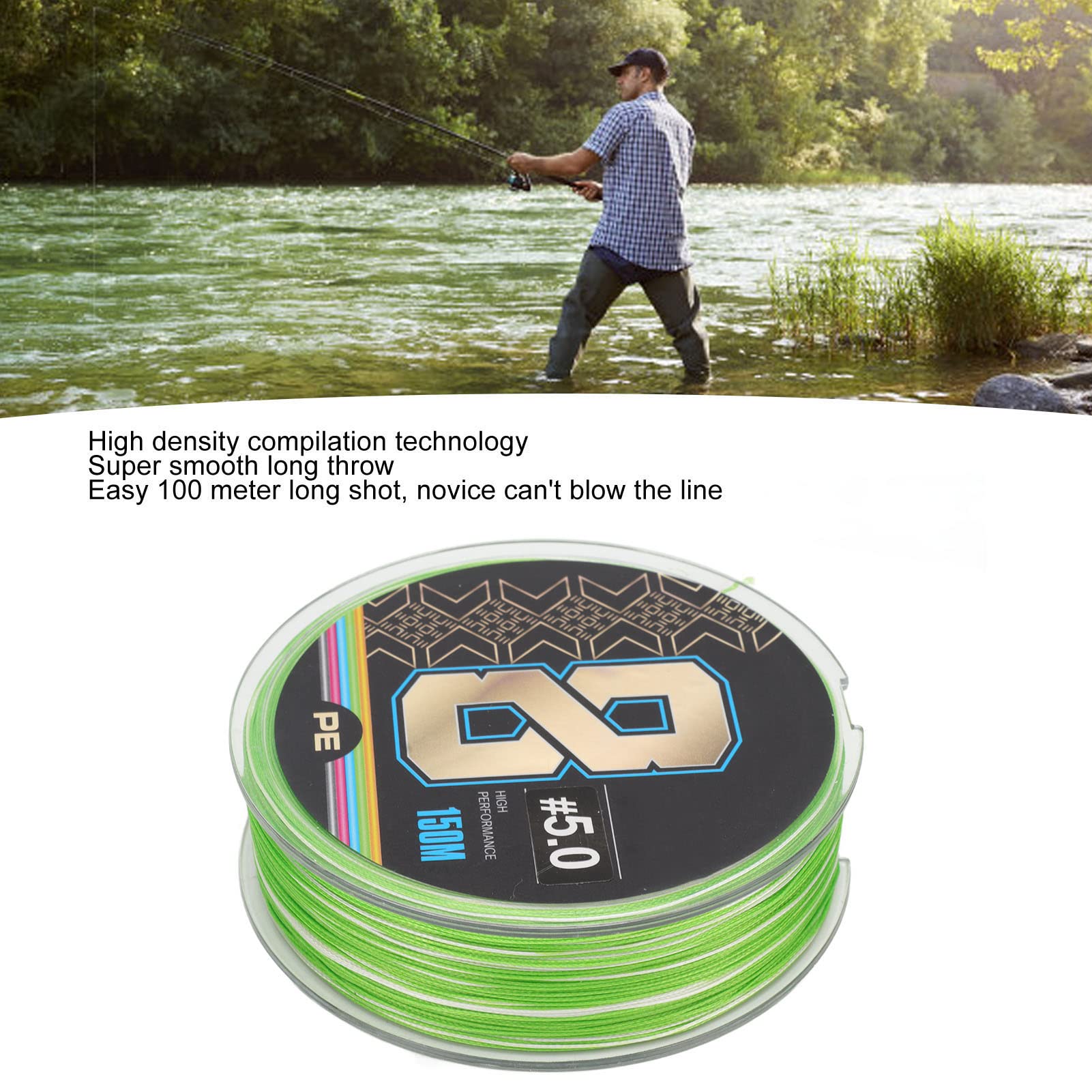 150m Fade Resistant Fishing Wire 8 High Stability Outdoor Fishing Line (5.0#)