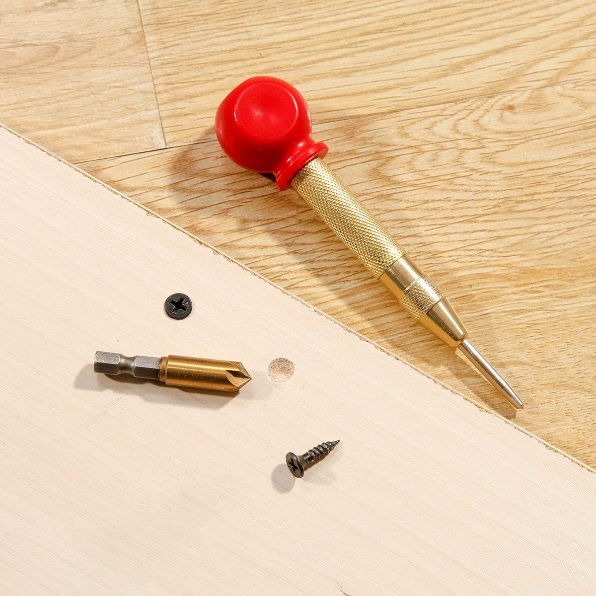New 2 x Automatic Center Hole Punch Marker Scribe with Cushion Cap and 6 Pieces Countersink Drill Bit Set 1/4 Inch Hex Shank 9