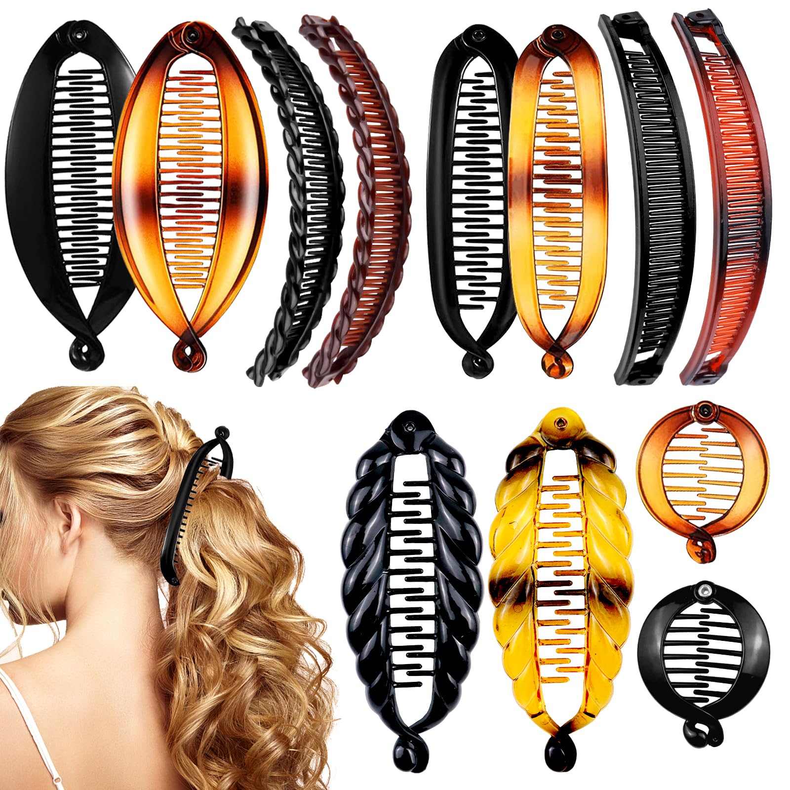 12 Pieces Banana Hair Clips Hair Comb Clips Plastic Classic Ponytail Banana hair holder for Women Girls, 6 styles (Classic)