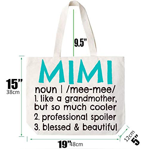 COCOVICI Mimi Definition Canvas Tote Bag Grandma Gift Idea for Mimi Book Bag Mimi Gift (Mimi Definition Turquoise/Black Font)