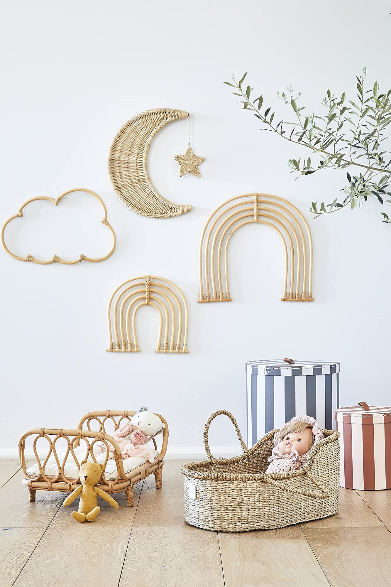 BEBE BASK Rattan Rainbow Nursery Decor Set of 2 - Handmade - Rainbow Decor for Girls Room - Wall Decorations