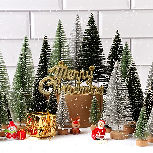 30Pcs Mini Christmas Trees with 10.6 Ounces Fake Snow Decoration, 5 Sizes Artificial Christmas Tree Bottle Brush Trees Artificial Snow Fake Snow for Christmas Decoration Crafts Village Displays