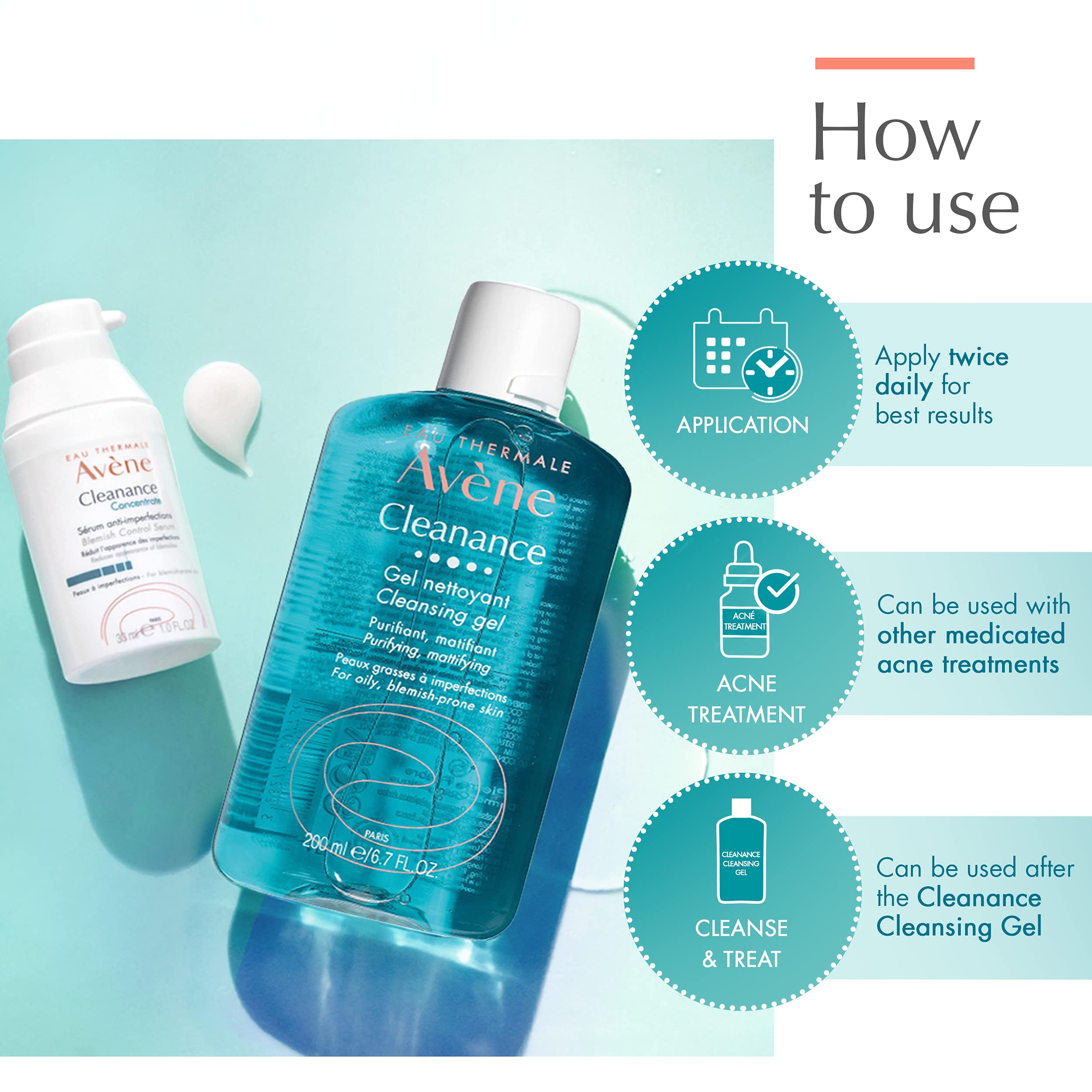 Avene Cleanance Concentrate Blemish Control Serum, clarifying water-gel, fragrance and silicone free, For acne-prone skin, airless pump, 1 Fl Oz