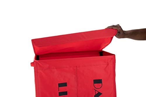 Mind Reader Double Rolling Hamper Laundry Sorter with Lid, Wheels, Handles, Red